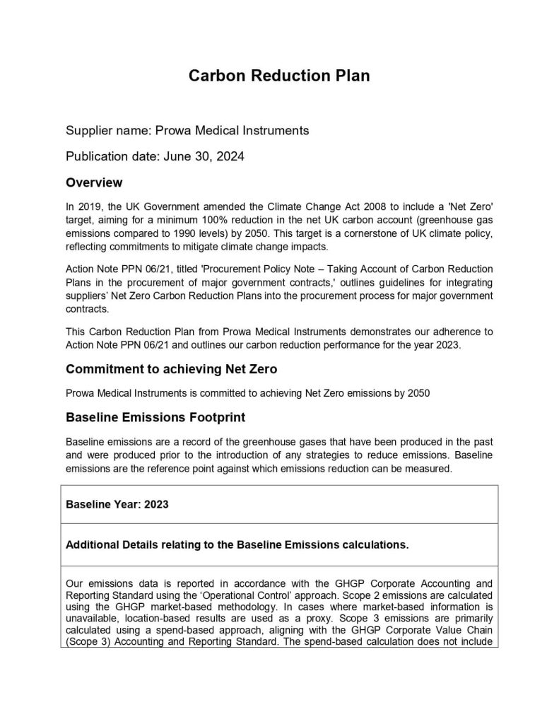 Carbon Reduction Plan (CRP) – Prowa Medical Instruments