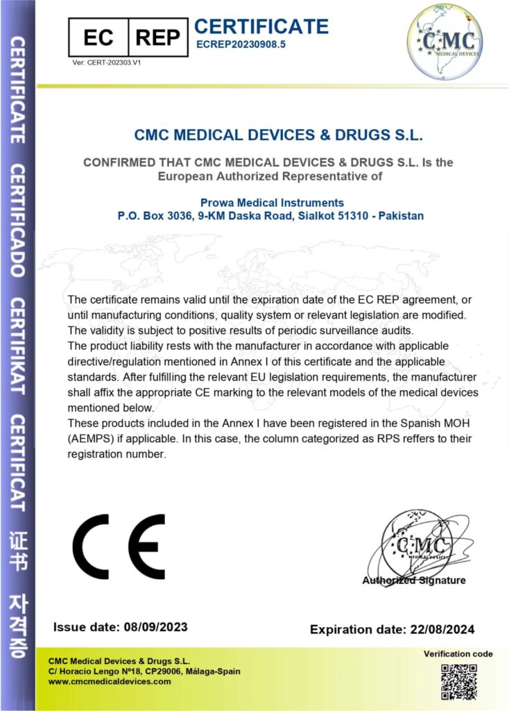 Certifications – Prowa Medical Instruments