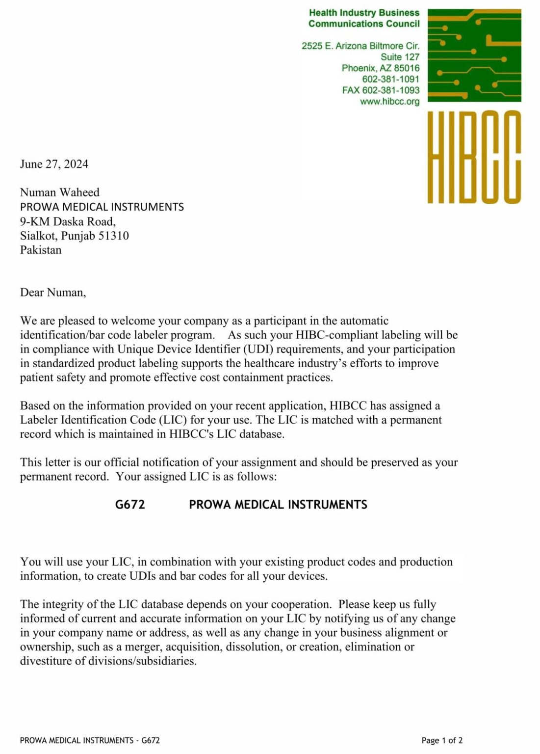 Certifications – Prowa Medical Instruments